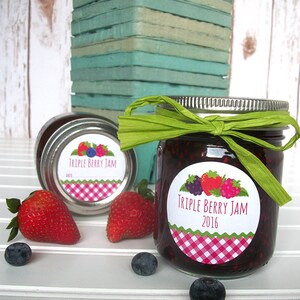 Gingham Triple Berry Jam Canning Labels, Strawberry Blueberry ...