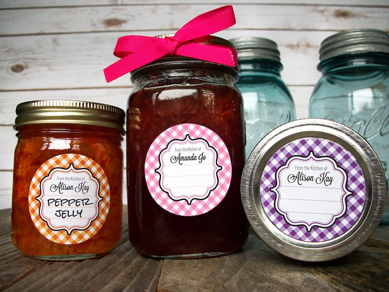 Gingham CUSTOM Kitchen Labels, Round Stickers for Canning Jars or Baked ...