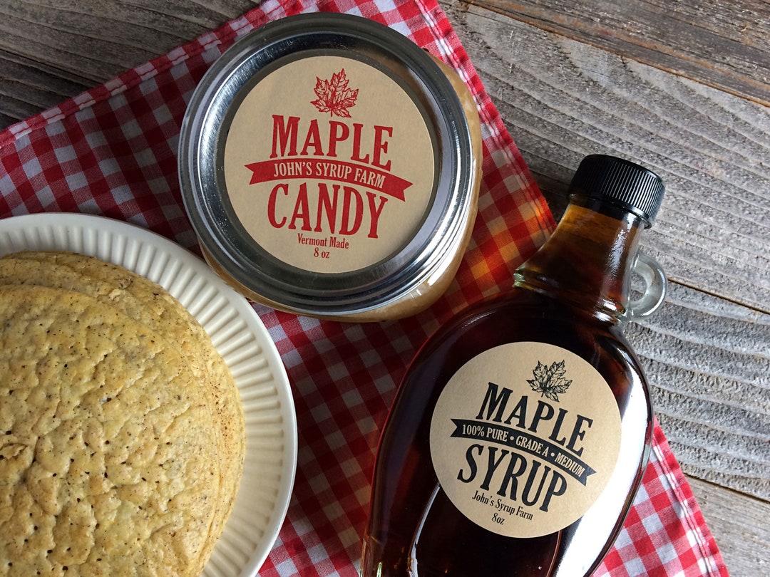 Traditional Maple Syrup Labels Personalized With Your Text, Round Kraft ...