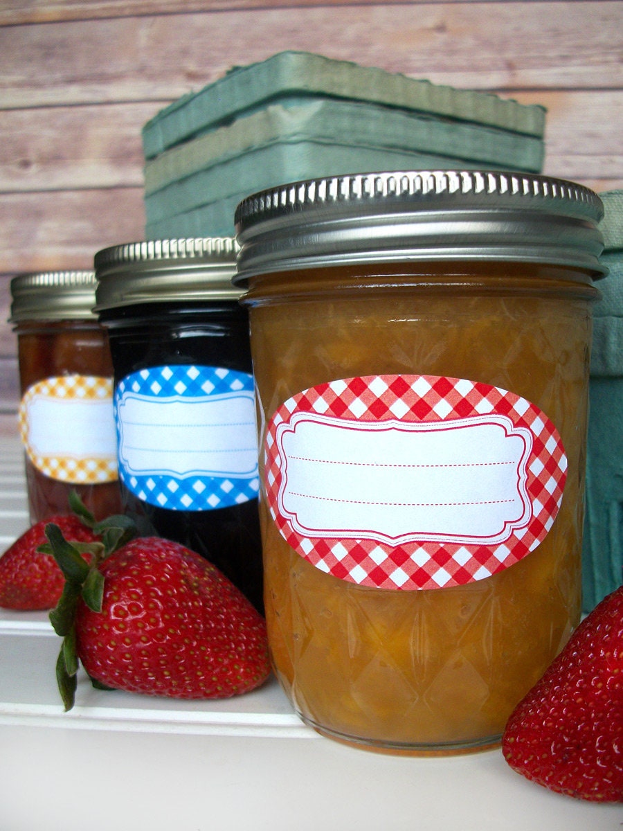 Classic Gingham oval canning jar labels quilted jam jar | Etsy