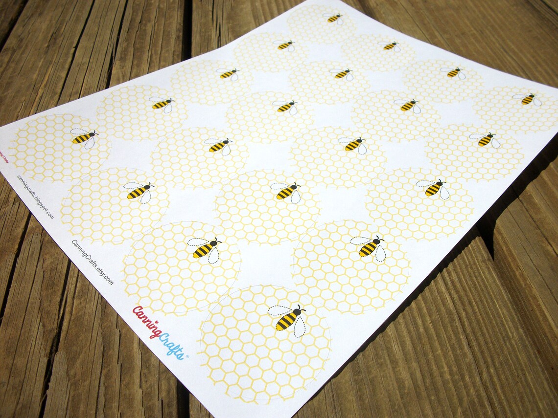 Cute Honey Bee Honey Jar Labels, Round Printed Honeycomb Mason Jar ...