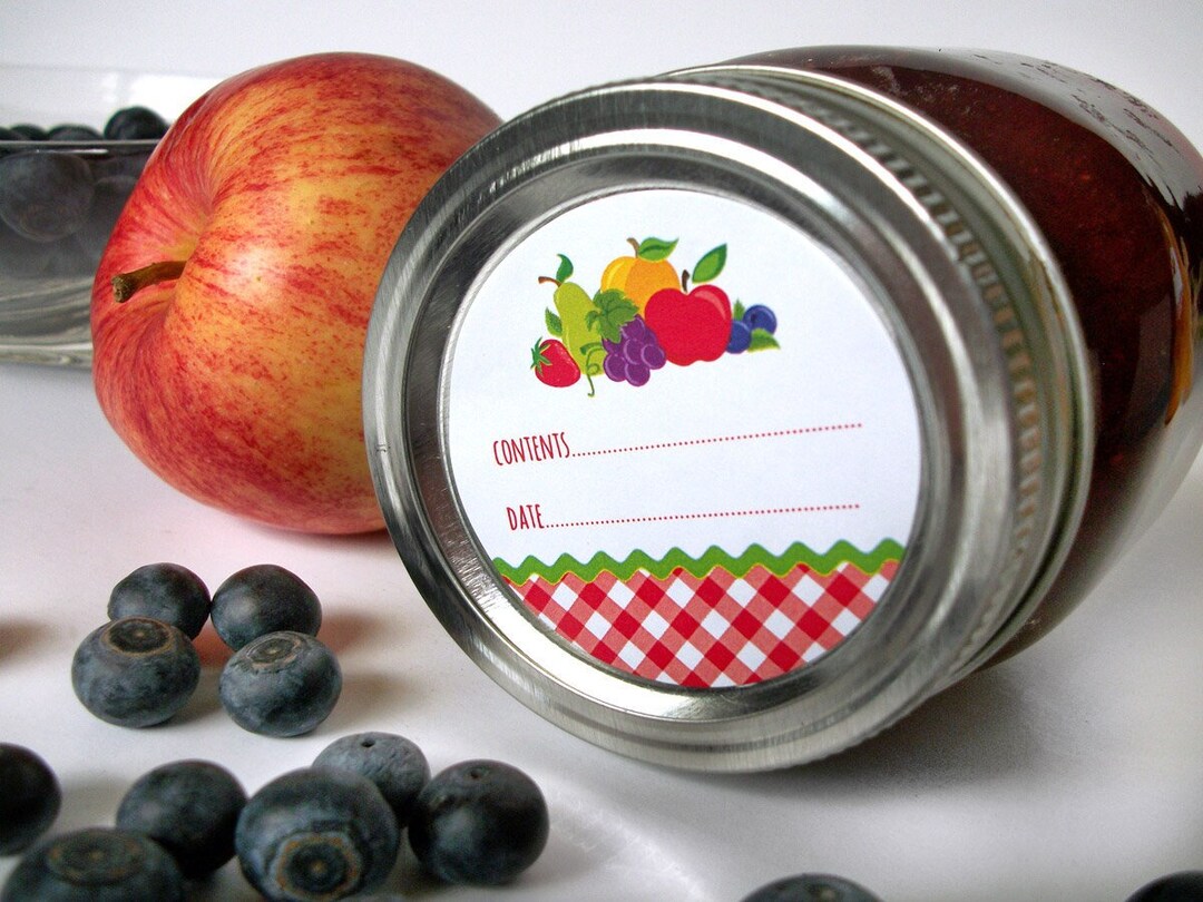 Gingham Fruit Canning Jar Labels, Round Red Printed Mason Jar Stickers ...