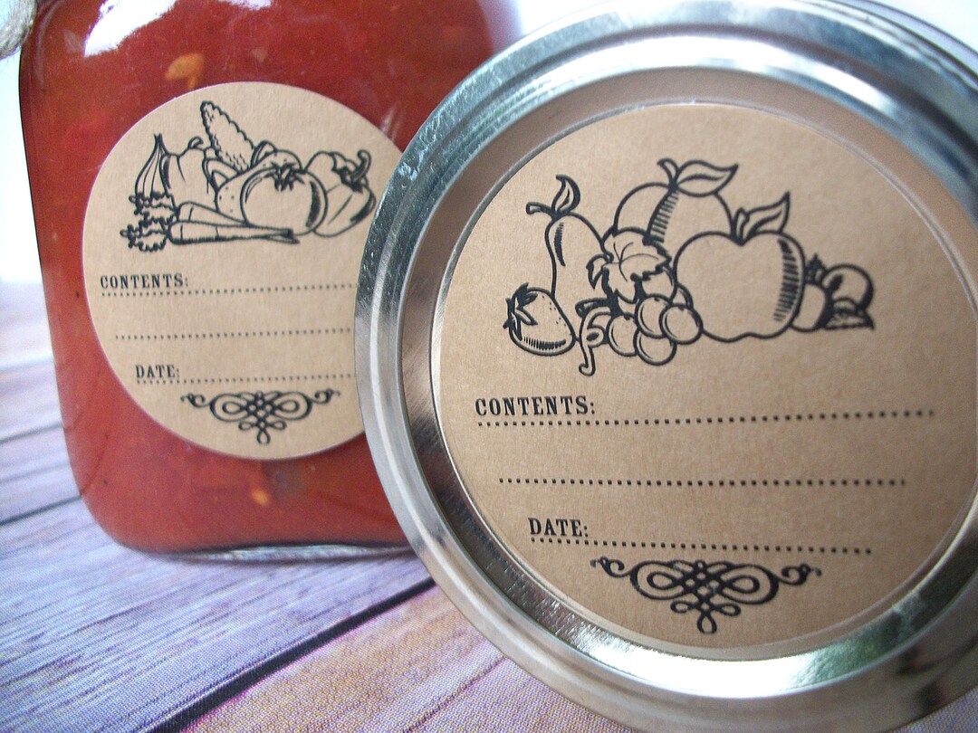 Vegetable or Fruit Kraft Paper Canning Labels, Round Vintage Mason Jar ...