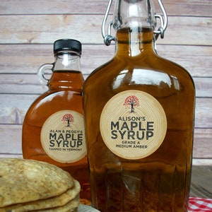 Custom Harvest Time Kraft Maple Syrup Labels, Customized Round Maple ...