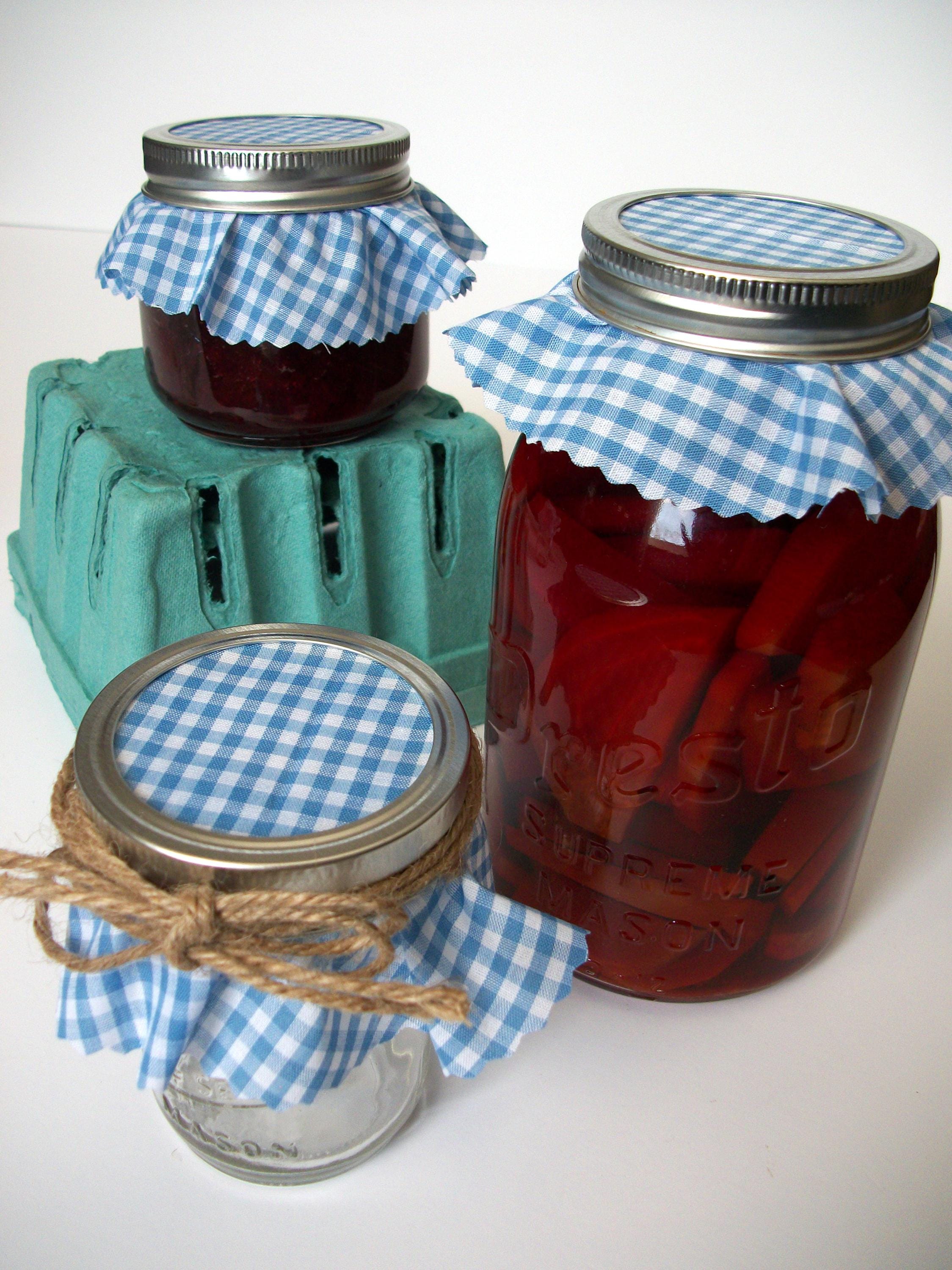 12 Blue Gingham Jam Jar Covers, Fabric Cloth Toppers for Mason Jars ...