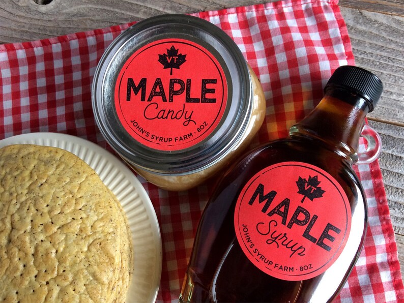 Custom Red Artisanal Maple Syrup Bottle Labels Customized - Etsy