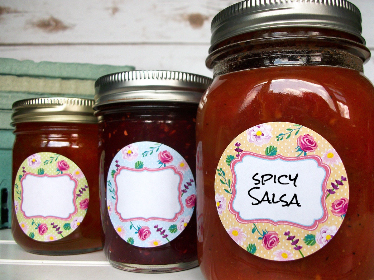 Cottage Chic Flower Canning Jar Labels Round Mason Jar Labels | Etsy