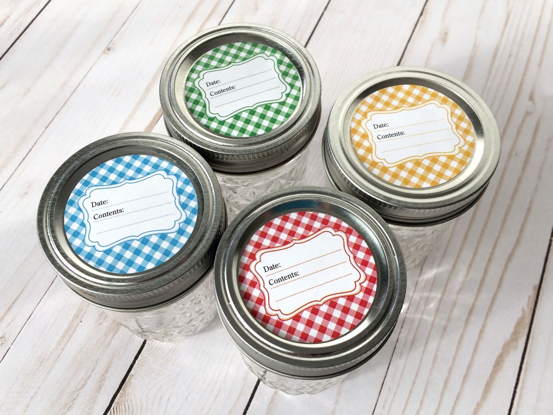Classic Gingham Jam Jar Labels, Round Printed Blank Mason Jar Stickers ...