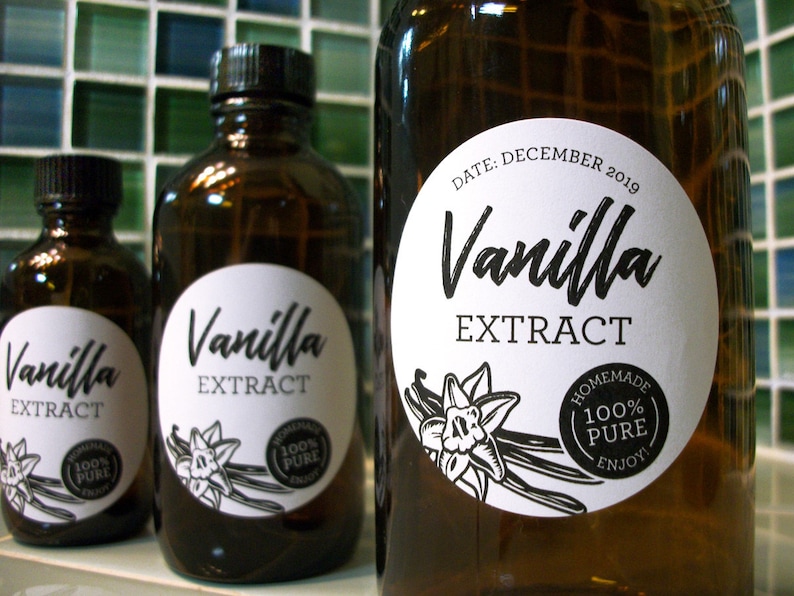 Custom Black & White Vanilla Extract Labels Printed Round - Etsy