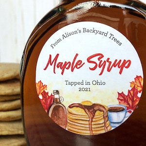 Custom Watercolor Maple Syrup Labels With Pancake Breakfast Painting ...