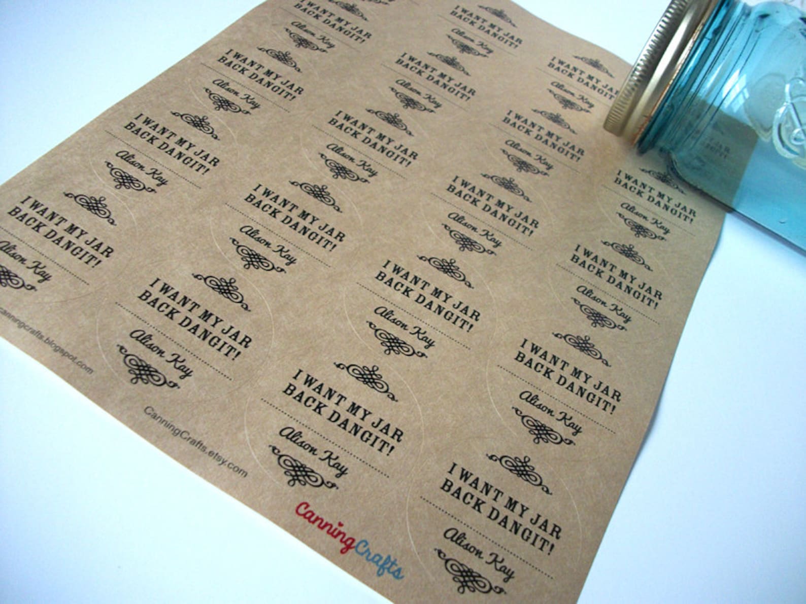 I Want My Jar Back Dangit Custom Kraft Paper Canning Jar Labels ...