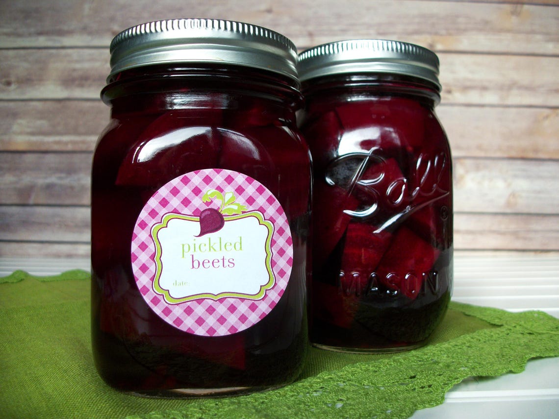 Pickled Beets Canning Jar Labels, Gingham Mason Jar Stickers for ...