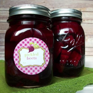 Pickled Beets Canning Jar Labels, Gingham Mason Jar Stickers for ...