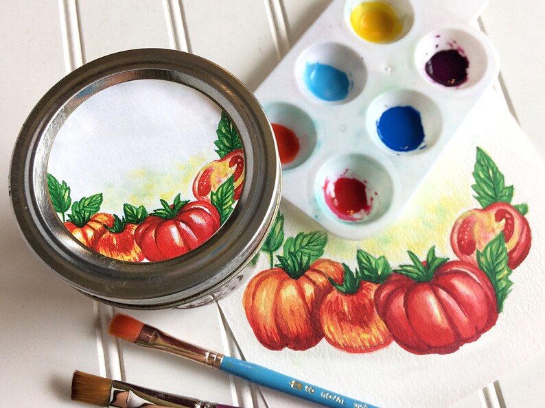 Watercolor Tomato Mason Jar Labels, Round Printed Salsa & Sauce Canning ...