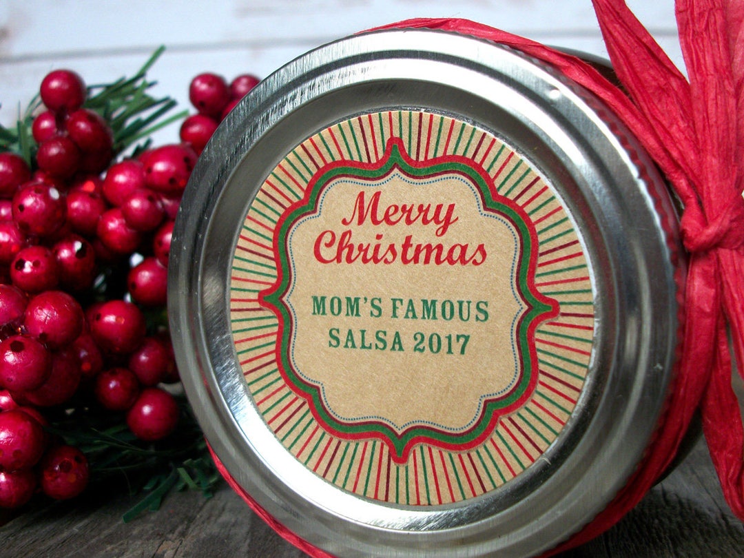 Custom KRAFT Christmas Burst Canning Jar Labels, Round Retro Merry ...