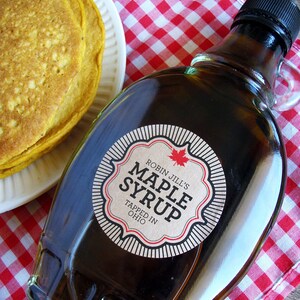 Custom Kraft Burst Maple Syrup Labels, Black & Red Kraft Paper Sticker ...