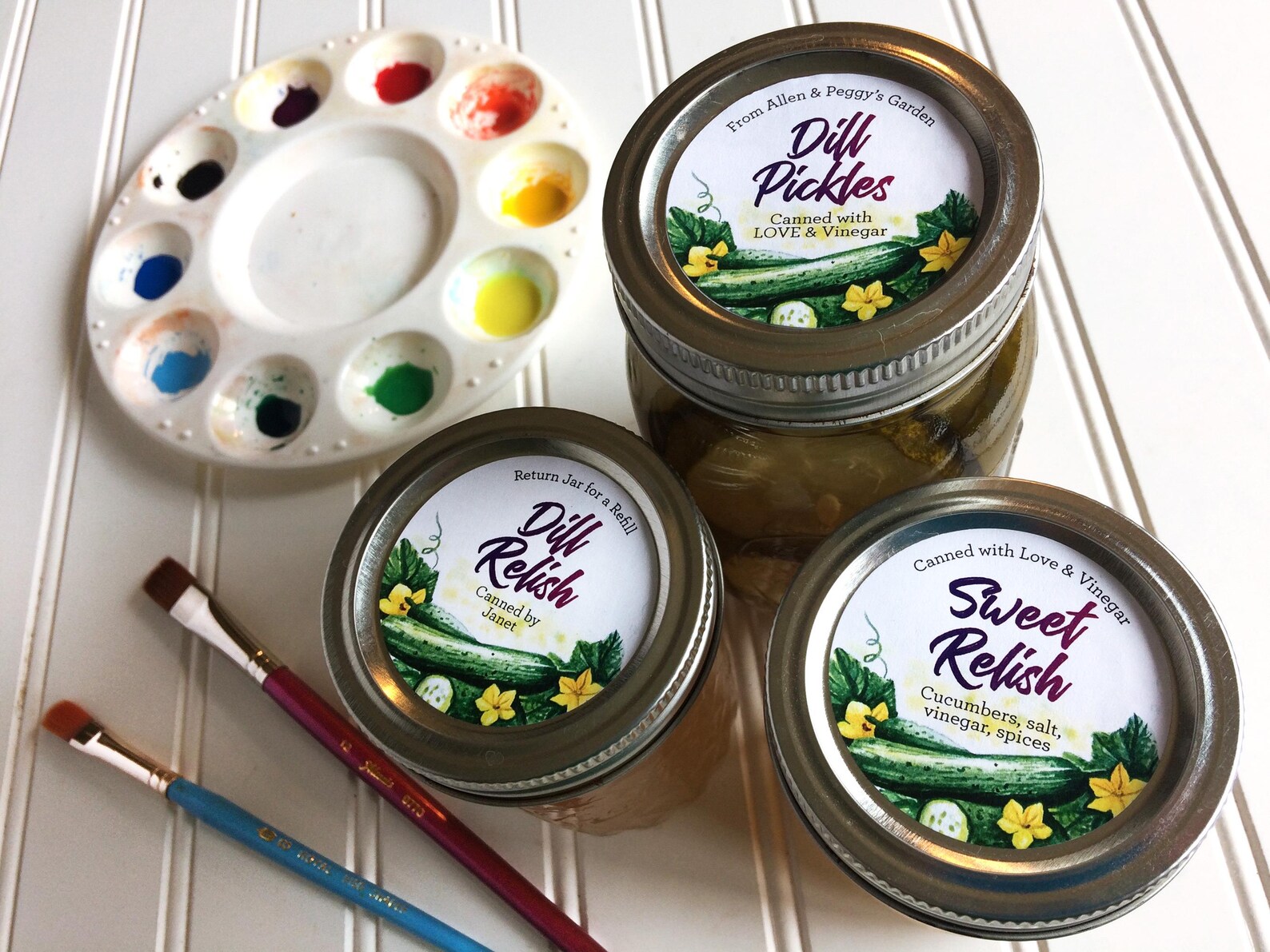 Custom Watercolor Pickle Canning Labels, Round Printed Personalized ...
