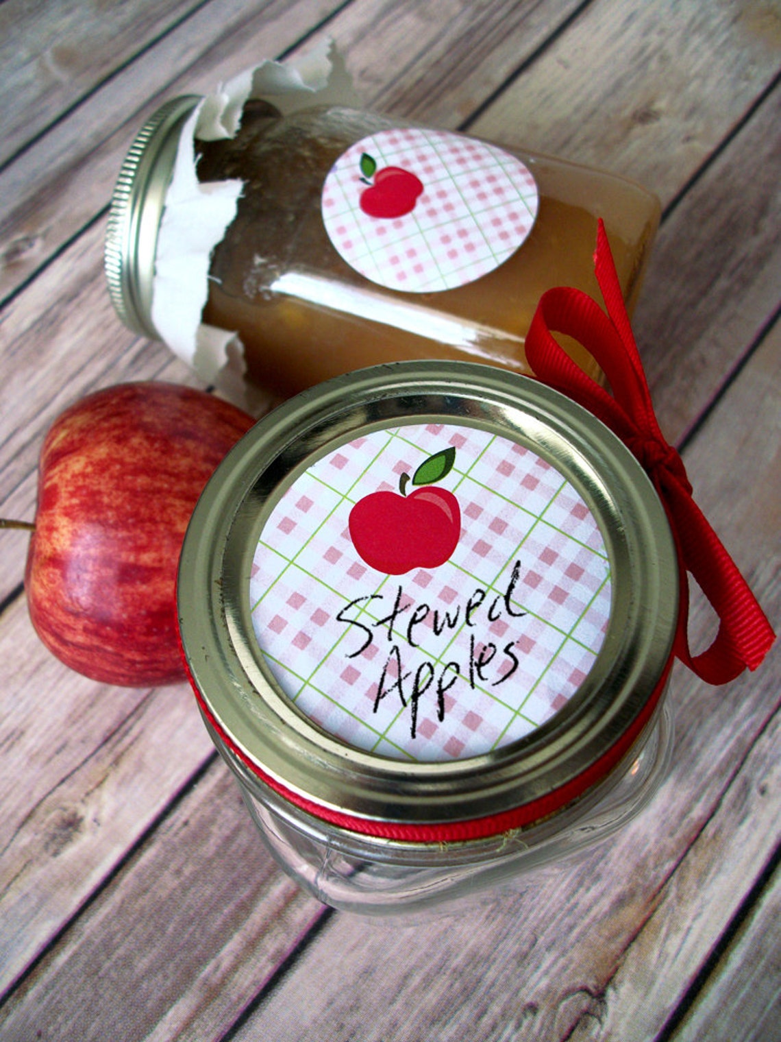 Plaid Apple Canning Jar Labels Round Red Mason Jar Stickers | Etsy