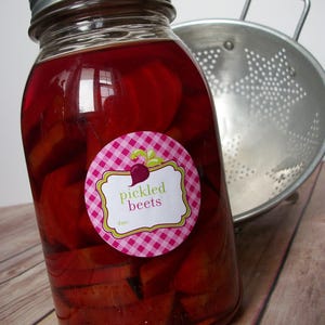 Pickled Beets Canning Jar Labels, Gingham Mason Jar Stickers for ...