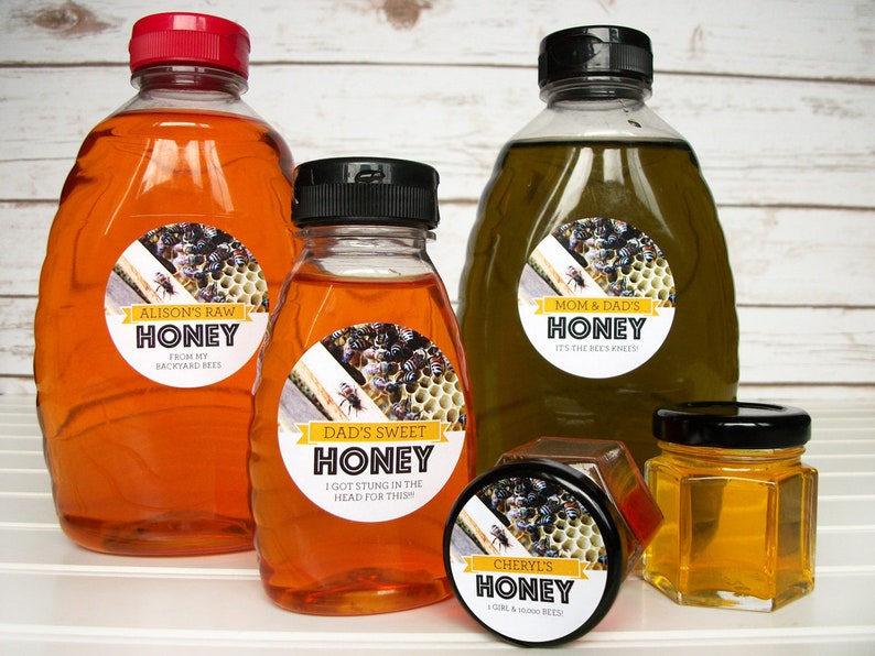 Custom Busy Bees Honey Bottle & Jar Labels Round Honeycomb - Etsy