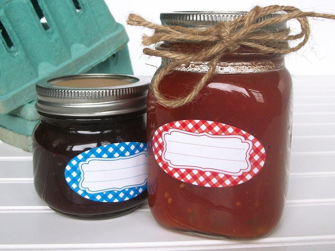Classic Gingham Oval Canning Jar Labels, Quilted Jam Jar Labels, Red ...