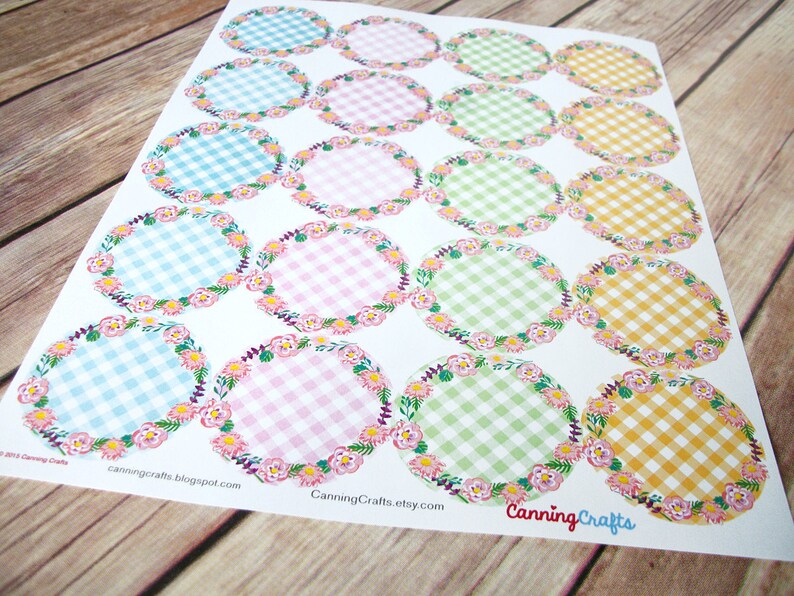 Cottage Chic Wreath canning jar labels round flower canning | Etsy