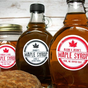 Custom Rubber Stamp Maple Syrup Labels, Red or Black Custom Maple Leaf ...