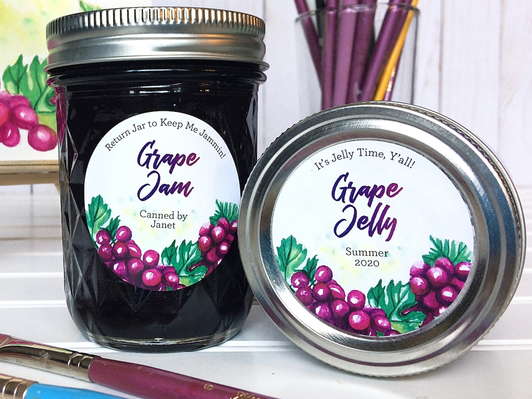 Custom Watercolor Grape Canning Labels, Personalized Round Printed ...