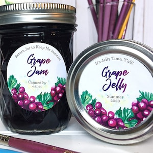 Custom Watercolor Grape Canning Labels, Personalized Round Printed ...