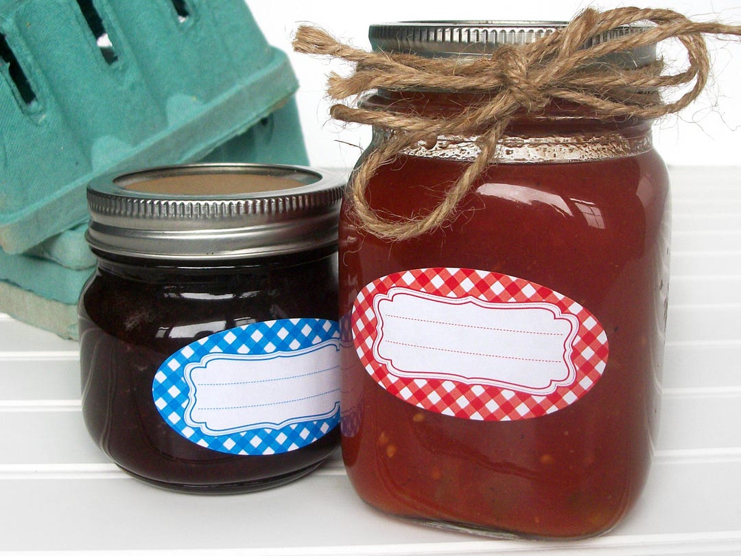 Classic Gingham Oval Canning Jar Labels, Quilted Jelly & Jam Jar Labels ...