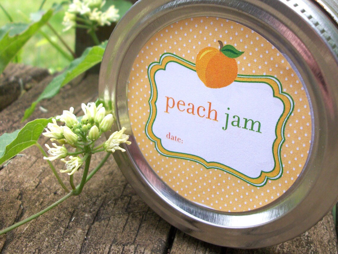 Cute Peach Jam Canning Jar Labels Round Stickers for Regular - Etsy