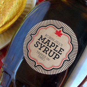 Custom Kraft Burst Maple Syrup Labels, Black & Red Kraft Paper Sticker ...