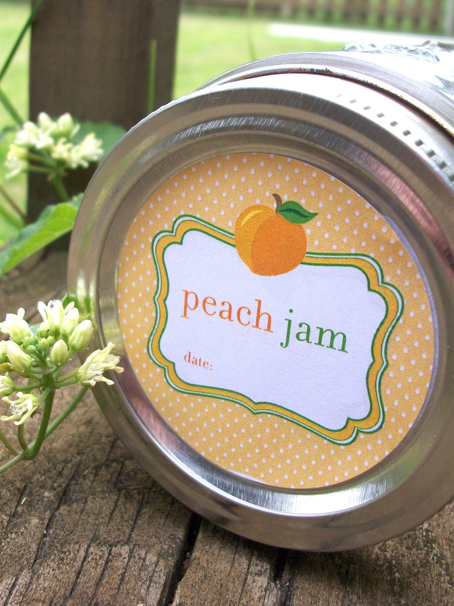 Cute Peach Jam canning jar labels round stickers for regular | Etsy