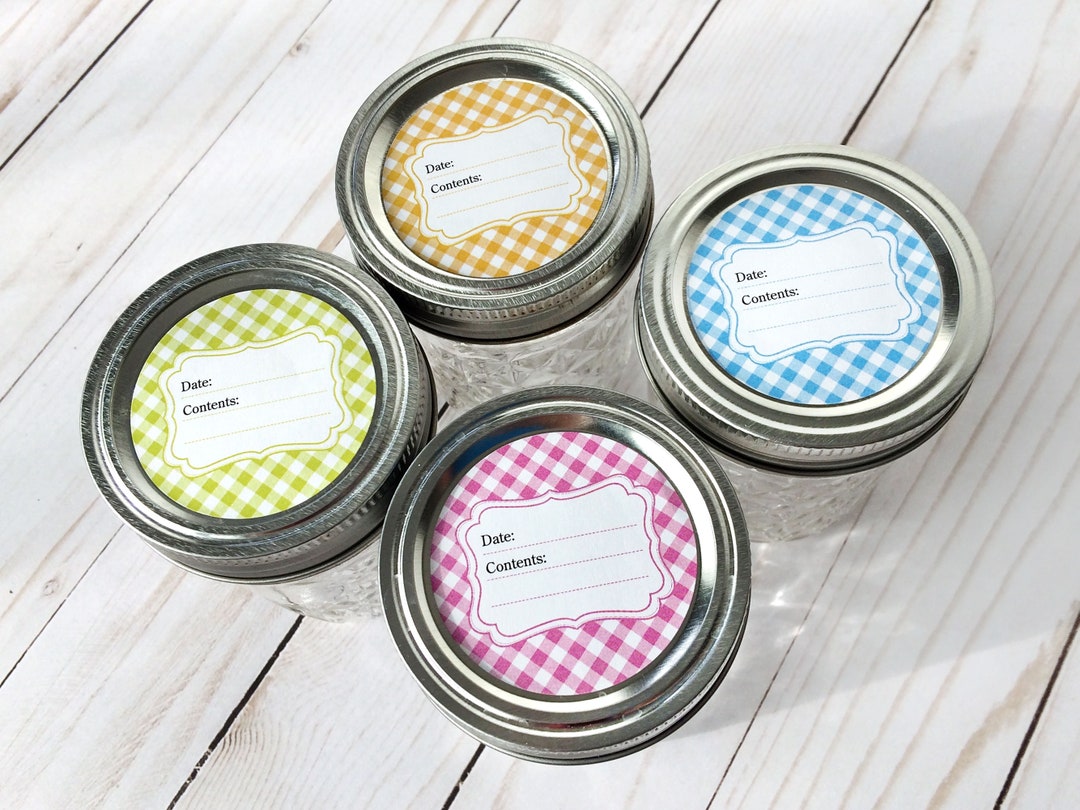 Bright Gingham Canning Jar Labels, Round Printed Jam & Jelly Mason Jar ...