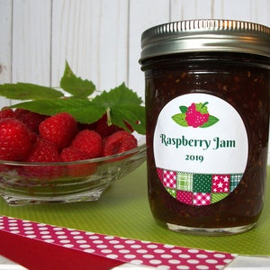 Country Quilt Red Raspberry Canning Jar Labels, Cute Printed Round ...