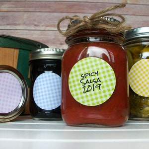 Checkered Canning Jar Labels, Round Cottage Chic Mason Jar Stickers for ...