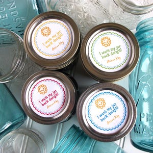 Return Jars to Keep Me Jammin, Funny Custom Round Mason Jar Stickers ...