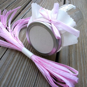 12 Natural or Pink Paper Raffia Ribbons for Mason Canning Jars, Wedding ...