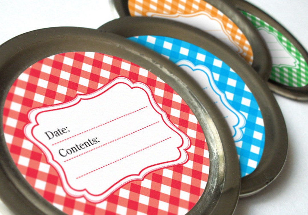 Classic Gingham Canning Jar Labels, Round Mason Jar Stickers in Red ...