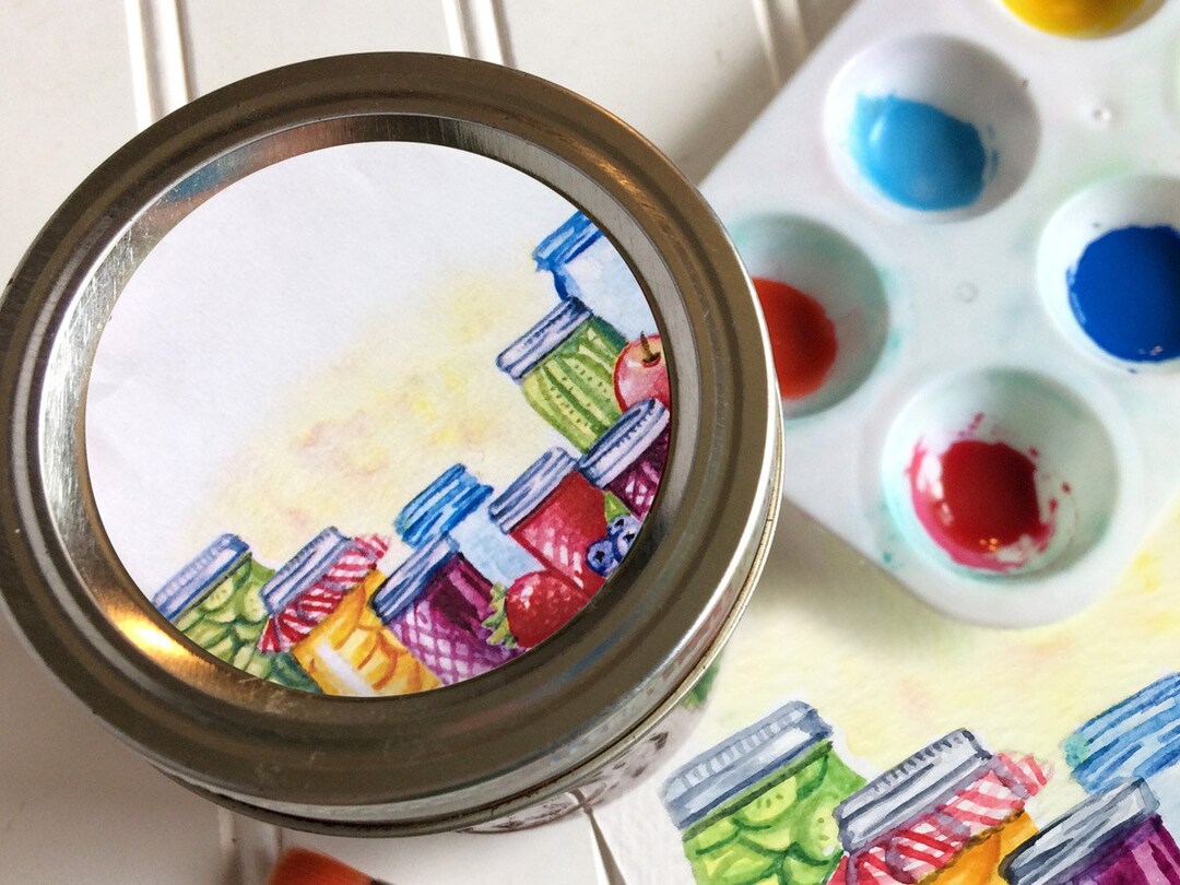 Watercolor Mason Jar Canning Labels, Printed Round Kitchen Pantry ...