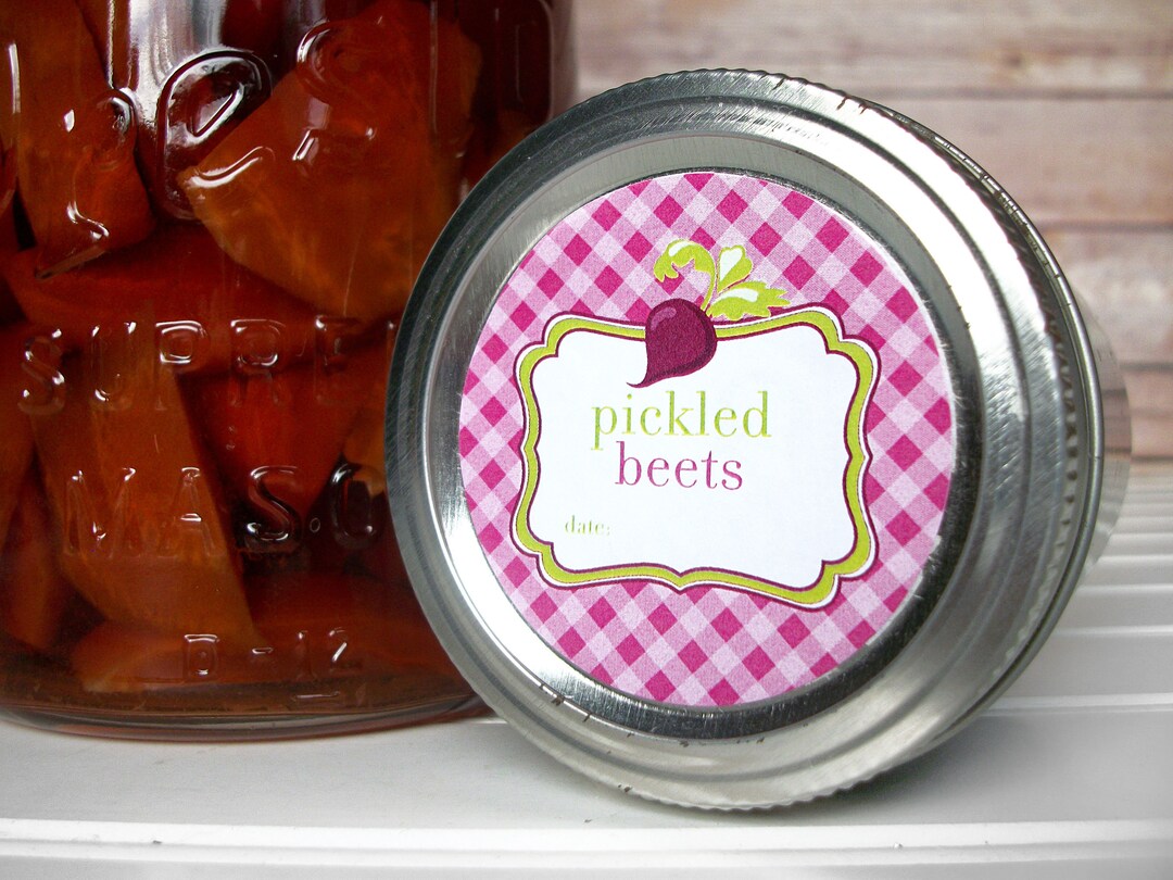 Pickled Beets Canning Jar Labels, Gingham Mason Jar Stickers for ...