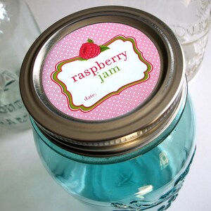 Red Raspberry Jam Canning Jar Labels, Round Cute Pink Mason Jar ...