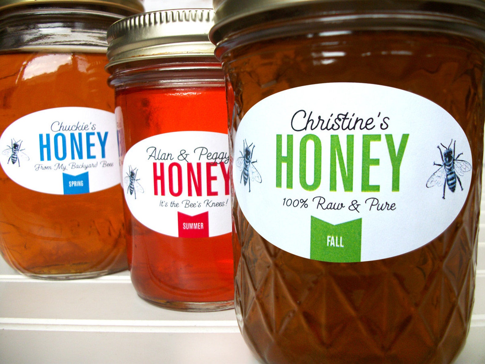 Custom Colorful Oval Honey Labels for Quilted Mason Jars - Etsy