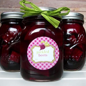 Pickled Beets Canning Jar Labels, Gingham Mason Jar Stickers for ...