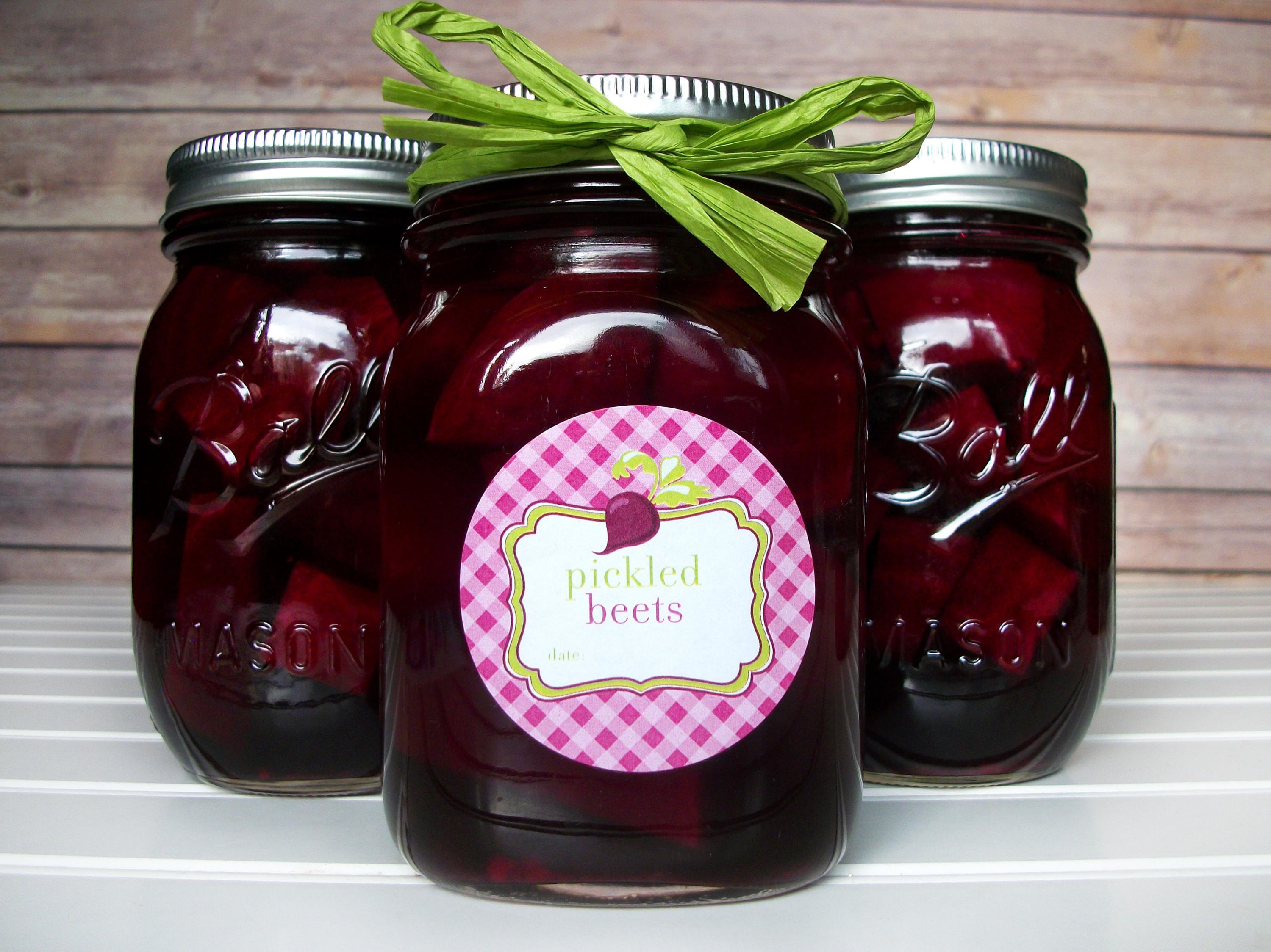Pickled Beets Canning Jar Labels, Gingham Mason Jar Stickers for ...