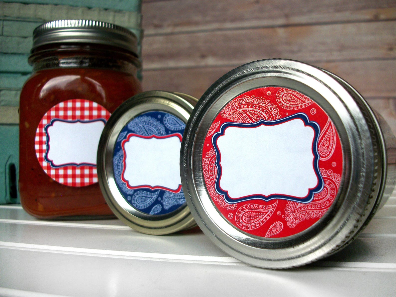 Cowboy Paisley Gingham Canning Jar Labels, Round Red & Blue Country ...