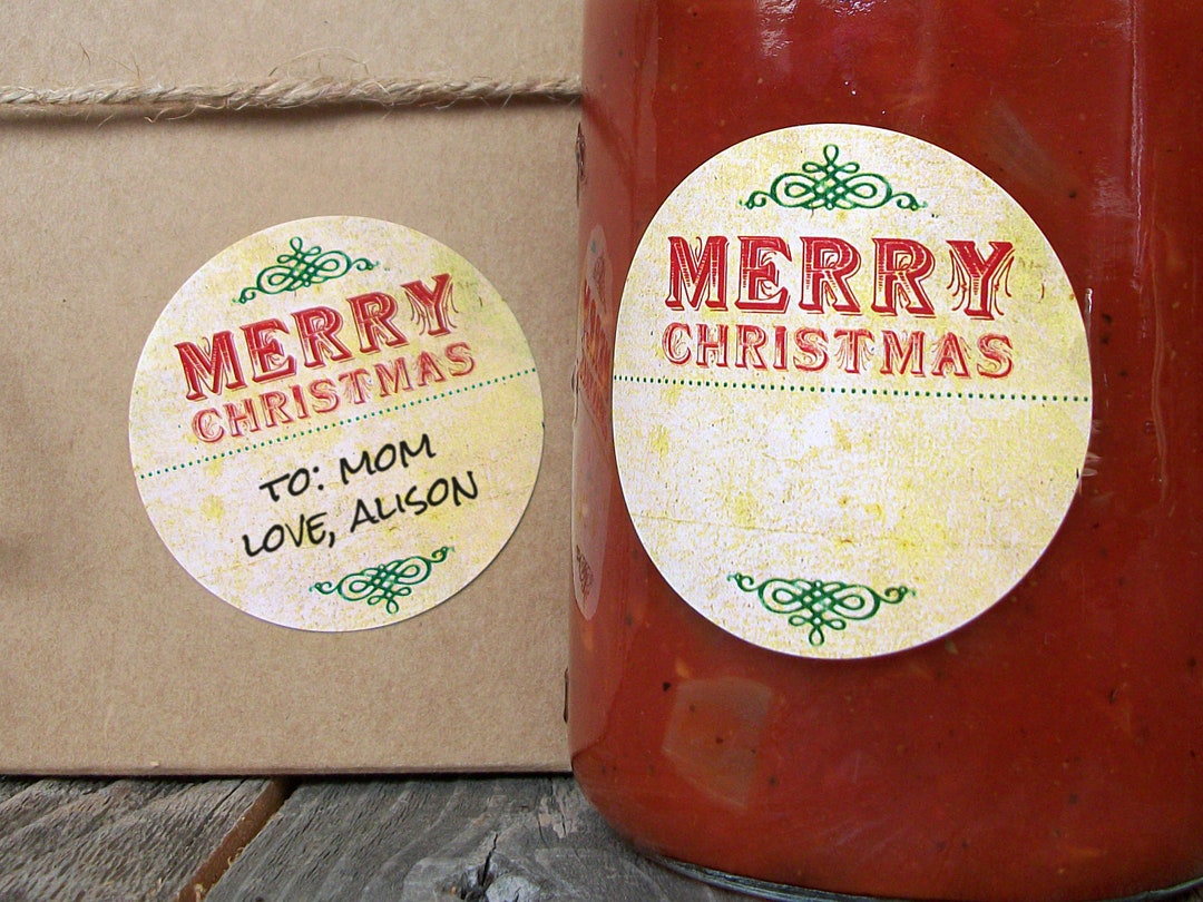 Vintage Merry Christmas Canning Jar Labels, Holiday Gift Jar and Box ...