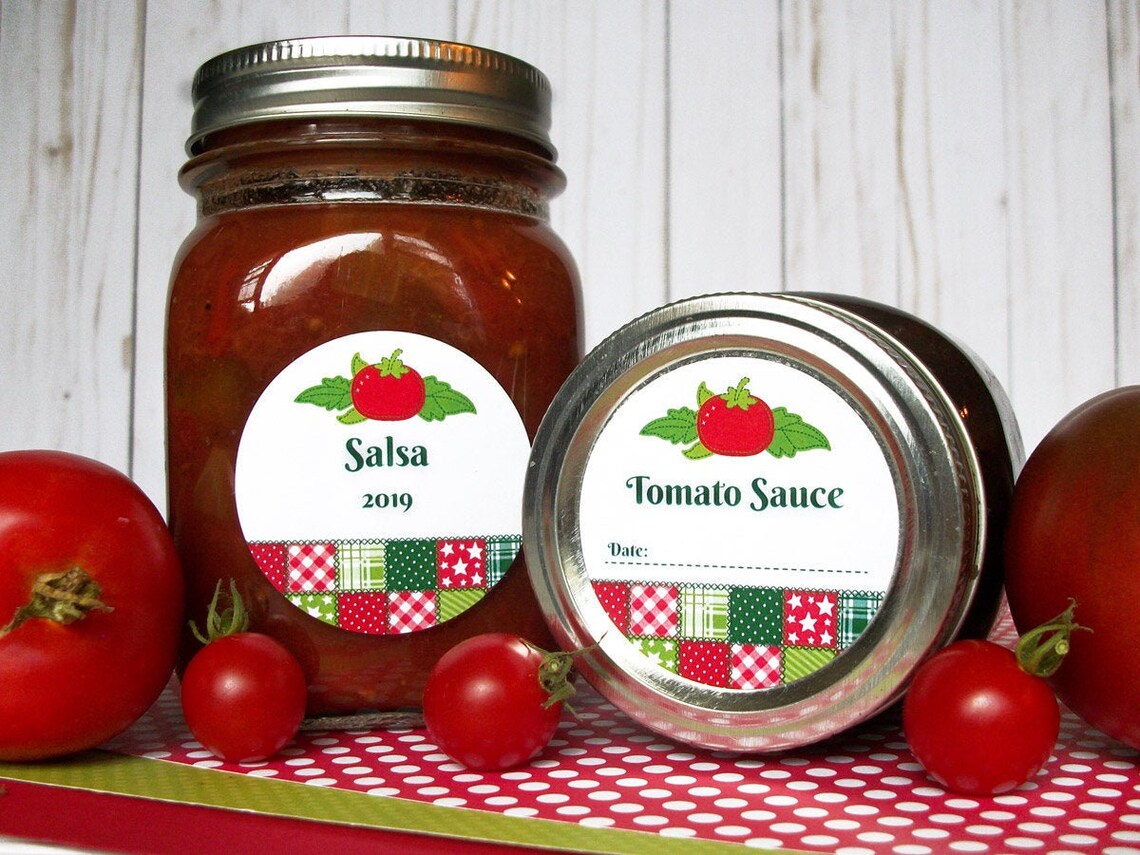 Country Quilt Tomato Canning Jar Labels Cute Printed Round - Etsy
