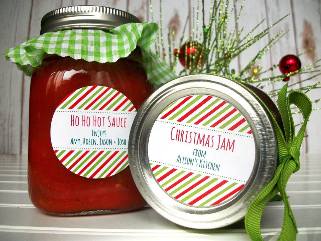 Custom Striped Christmas Canning Jar Labels, Red & Green Holiday Mason ...