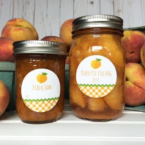 Gingham Peach Canning Jar Labels, Printed Round Mason Jar Stickers for ...